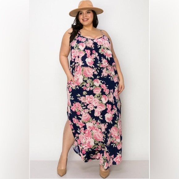 CURVY LOVEY | Dresses | New Plus Size Sleeveless Flower Print Maxi Dress 2x3x | Poshmark